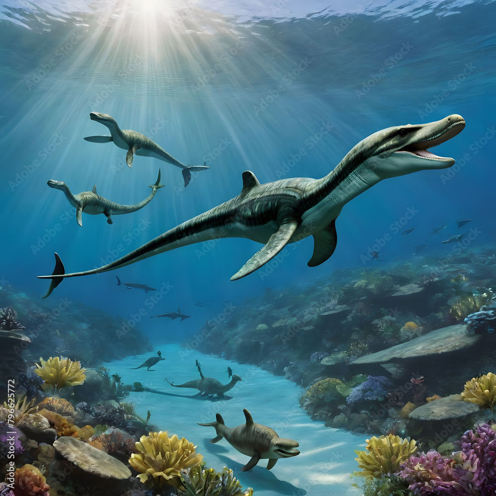 Plesiosaurs living in water, ai-generatet Stock Illustration | Adobe Stock