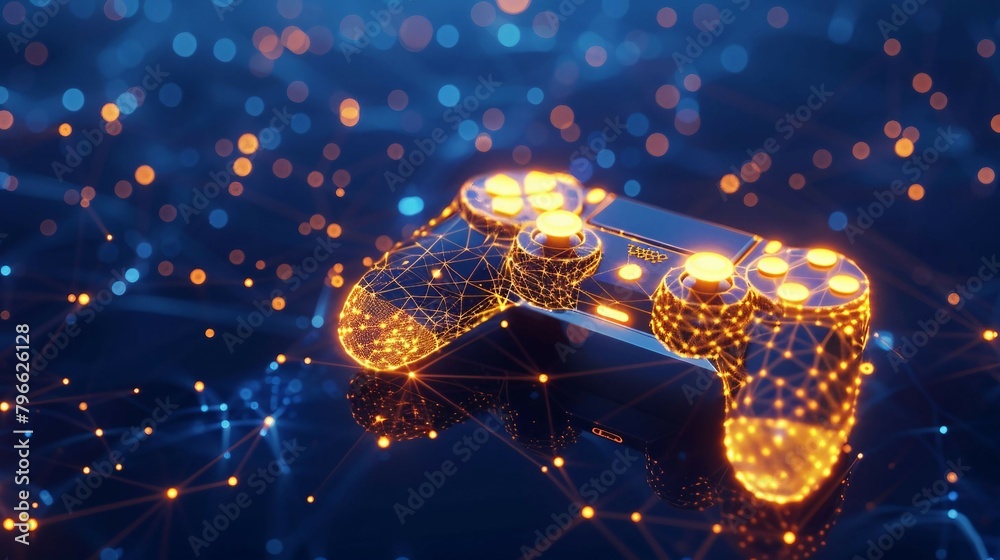 digital yellow Low Poly wireframe game controller, ai in gaming ... digital yellow Low Poly wireframe game controller, ai in gaming ...