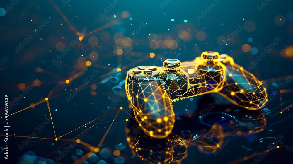 digital yellow Low Poly wireframe game controller, ai in gaming experiences, player behavior ...