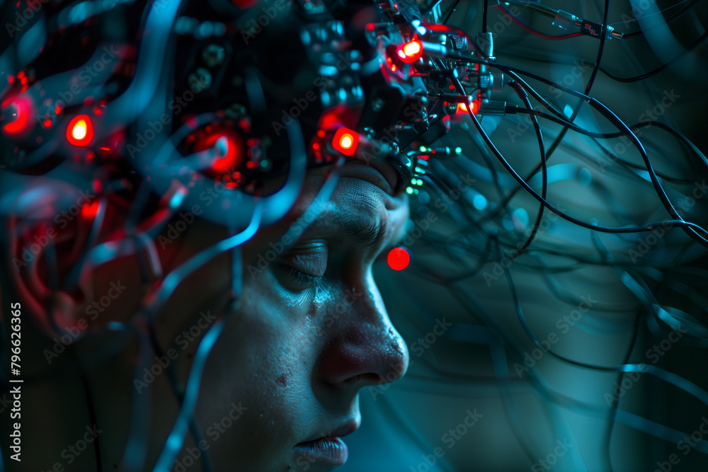 insightful photograph capturing the process of brainwave monitoring ...