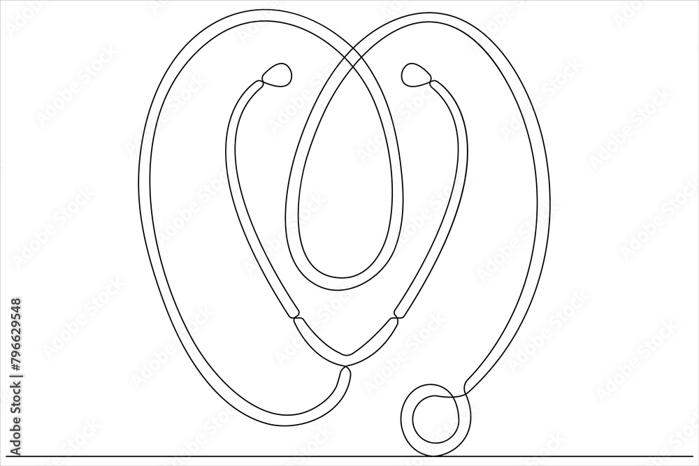 Continuous one line art drawing of stethoscope with heart beat wave ...