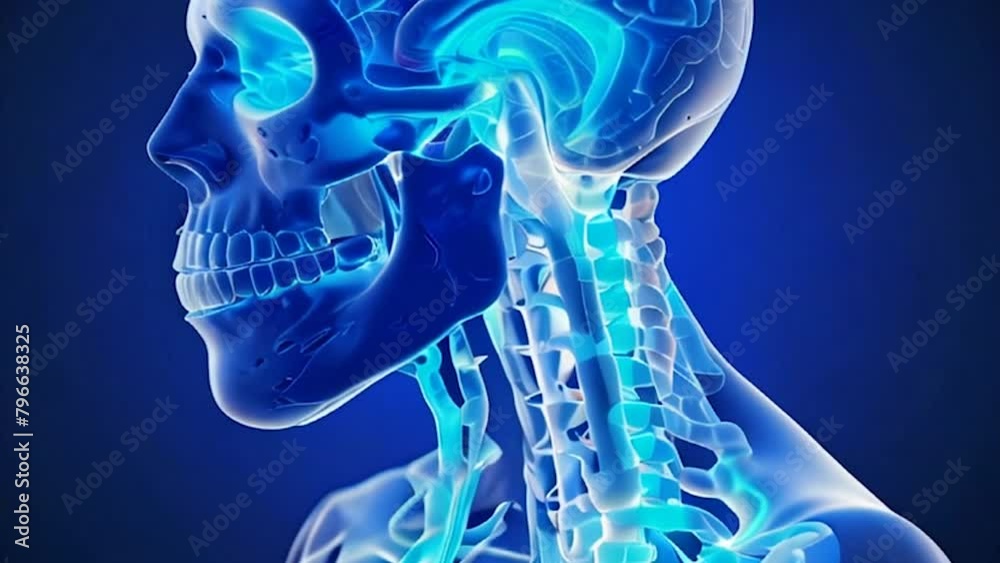 3D Medical Animation of the Human Skull and Cervical Vertebrae vídeo do ...