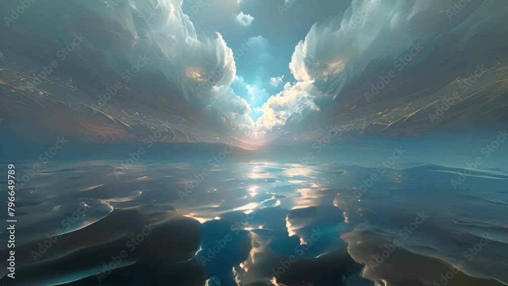blue sky with clouds and a large wave in the ocean, Fractal Horizons ...