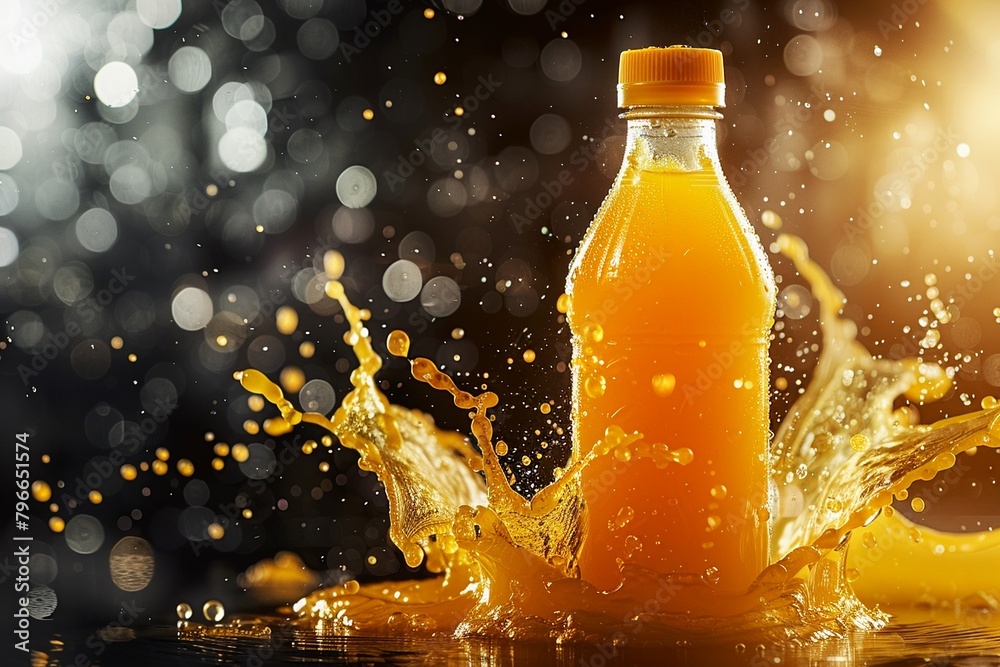 Realistic mockup featuring a juice bottle amidst a dynamic juice splash ...