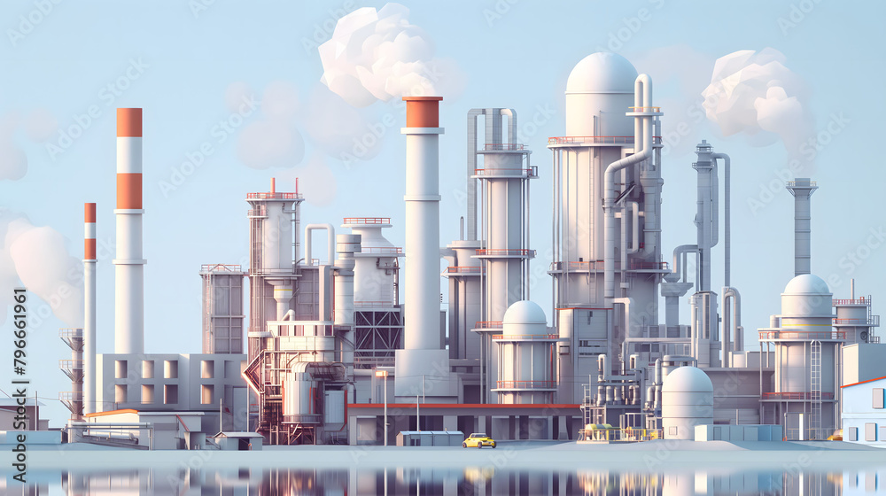 3D model render of Industrial building concept of industry, fuel, power ...