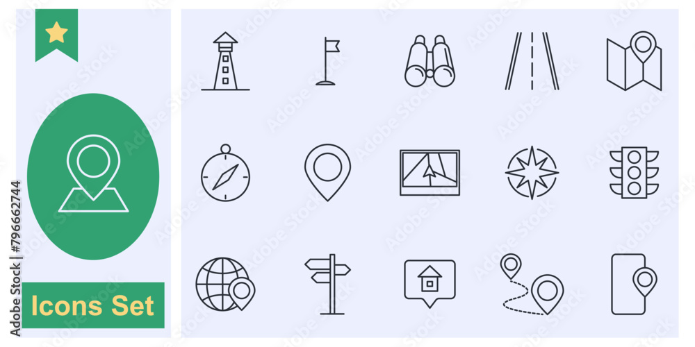 Navigation Location icon set symbol collection, logo isolated vector ...