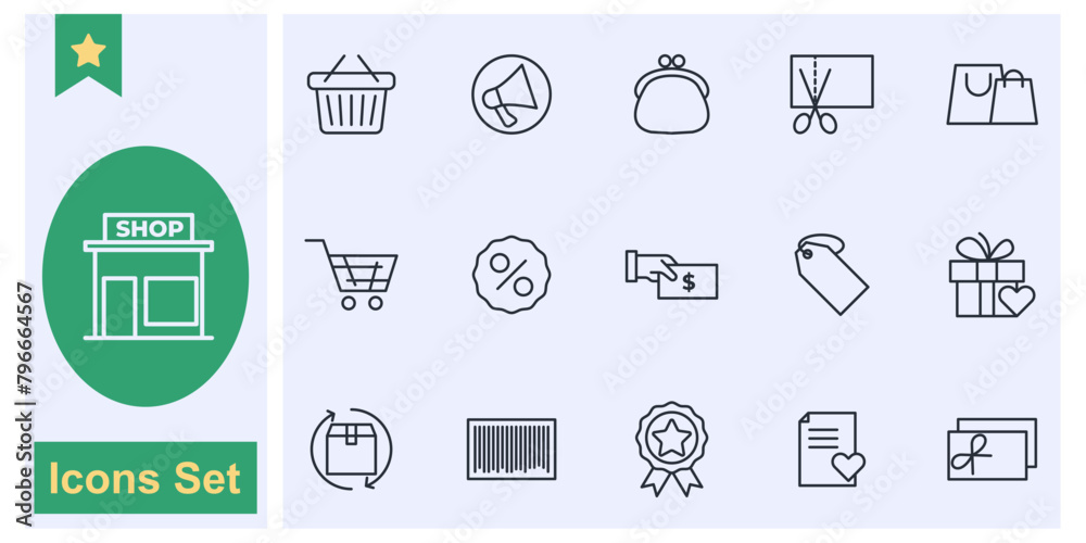 Shopping malls, retail icon set symbol collection, logo isolated vector ...