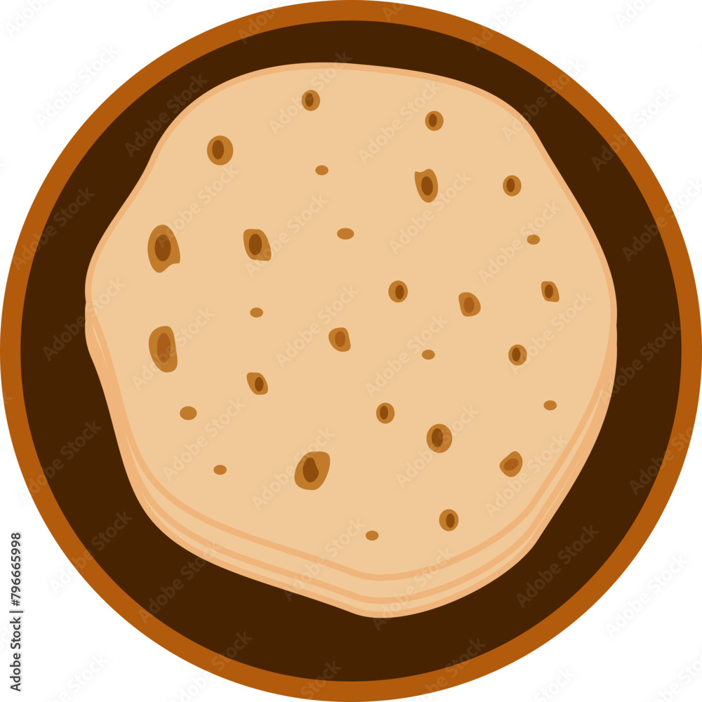 Traditional Indian food a Roti, chapati served on a plate. Vector ...