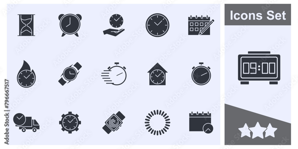 Time and clock icon set symbol collection, logo isolated vector ...