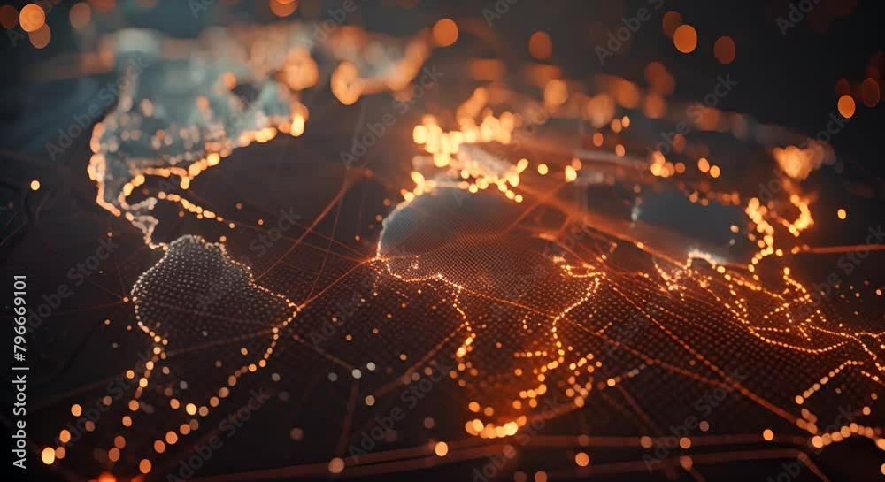 Abstract world map with glowing hotspots indicating global tech ...