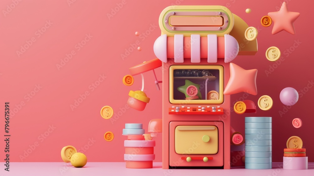 Design a cute 3D rendering of a money-making machine with a Memphis ...