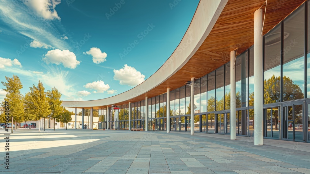 Futuristic urban plaza modern city square with sleek architecture and ...