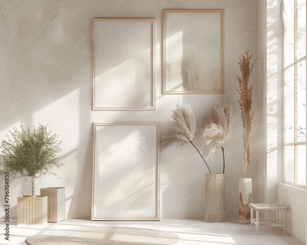 beautiful interior design furniture with mockup poster artwork with ...