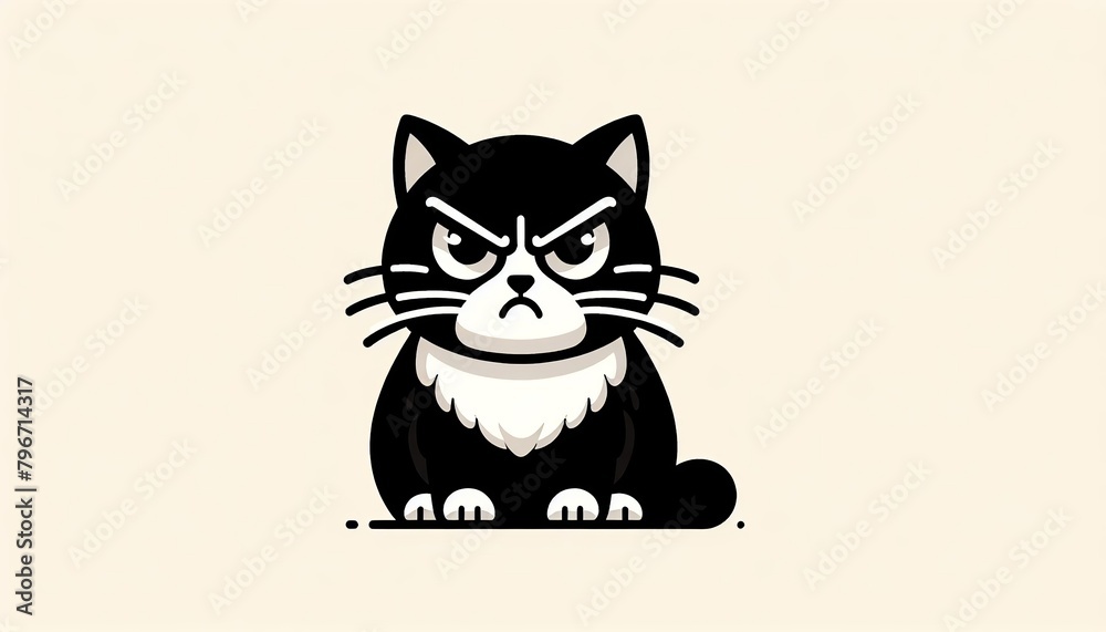 Angry Black-White Cat Illustration. Art of a frowning black-white cat ...