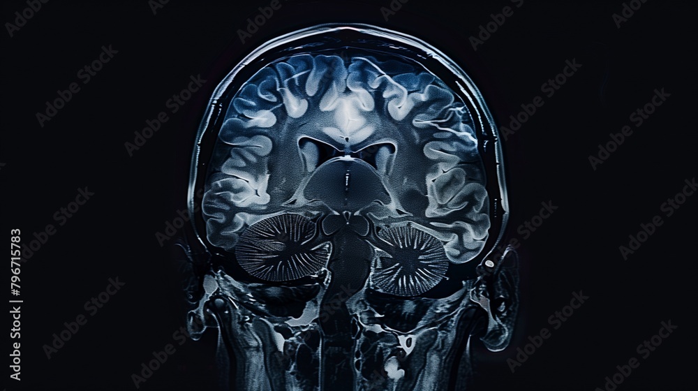 A transparent view of a brain scan, focusing on the frontal lobe and ...