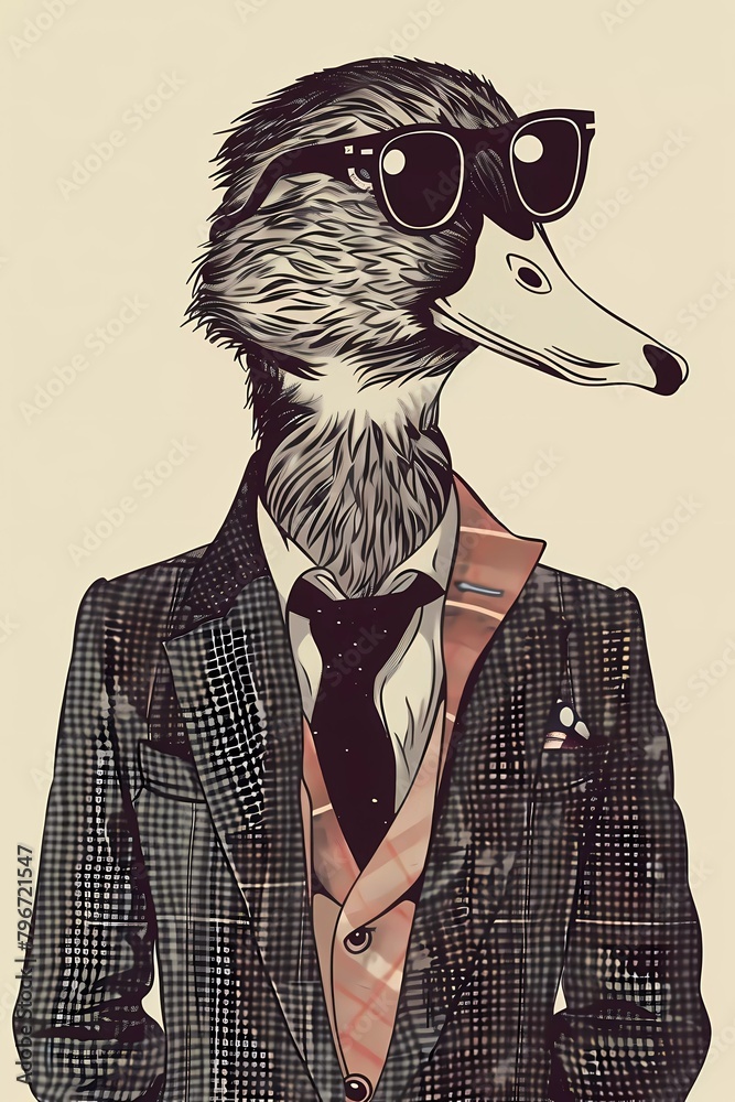 duck with a human body wearing a jacket. Vector illustration. Hipsters ...