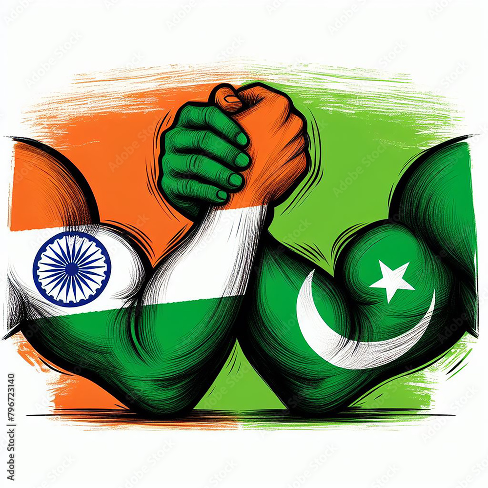 Indian vs Pakistan, illustration, illustrative, art, vector, arm ...