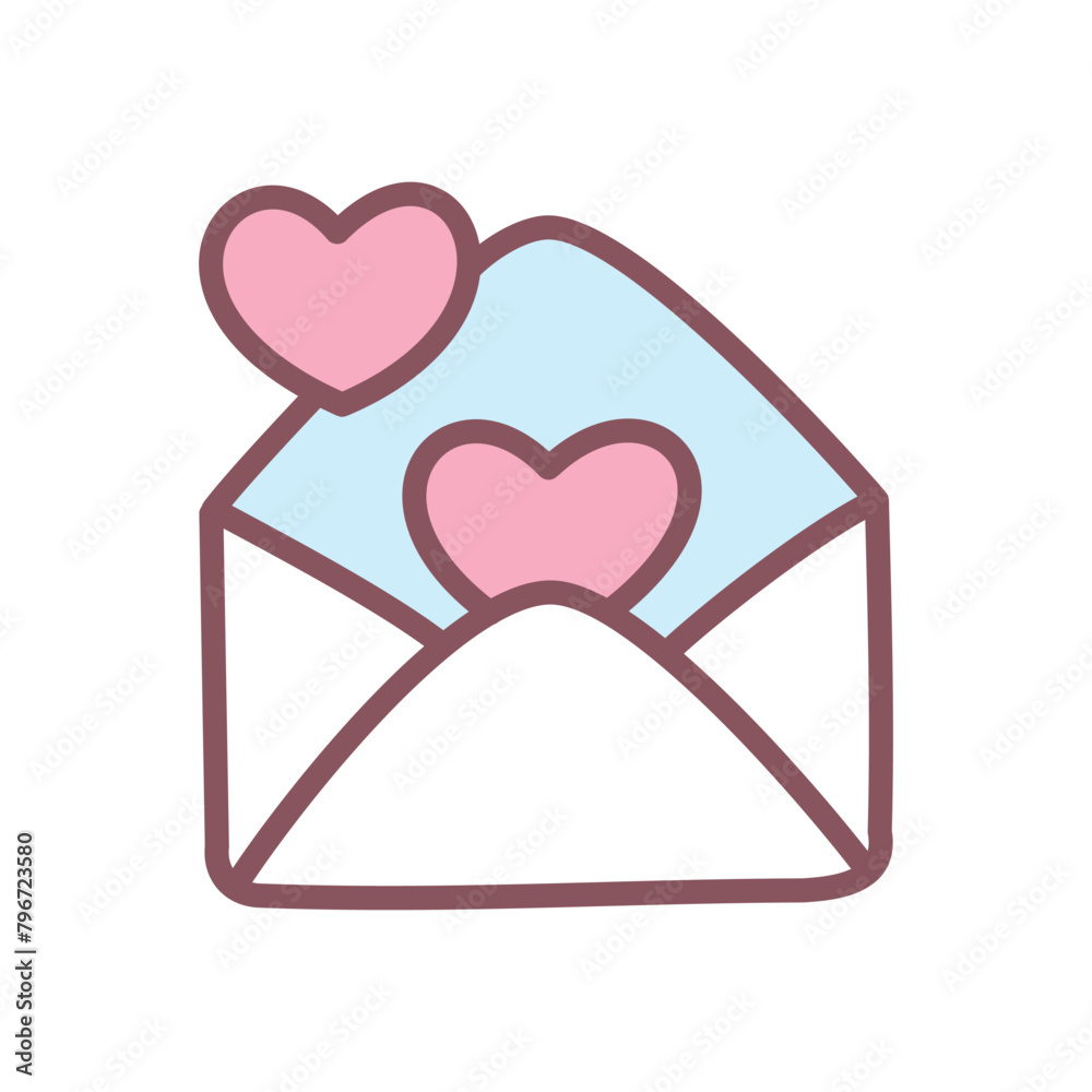 Cute love letter icon. Hand drawn illustration of an open envelope with ...