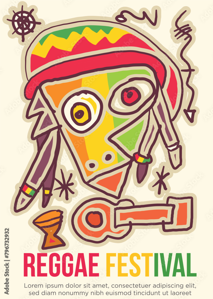 reggae man dreadlock rastafari with guitar and percussion. abstract ...