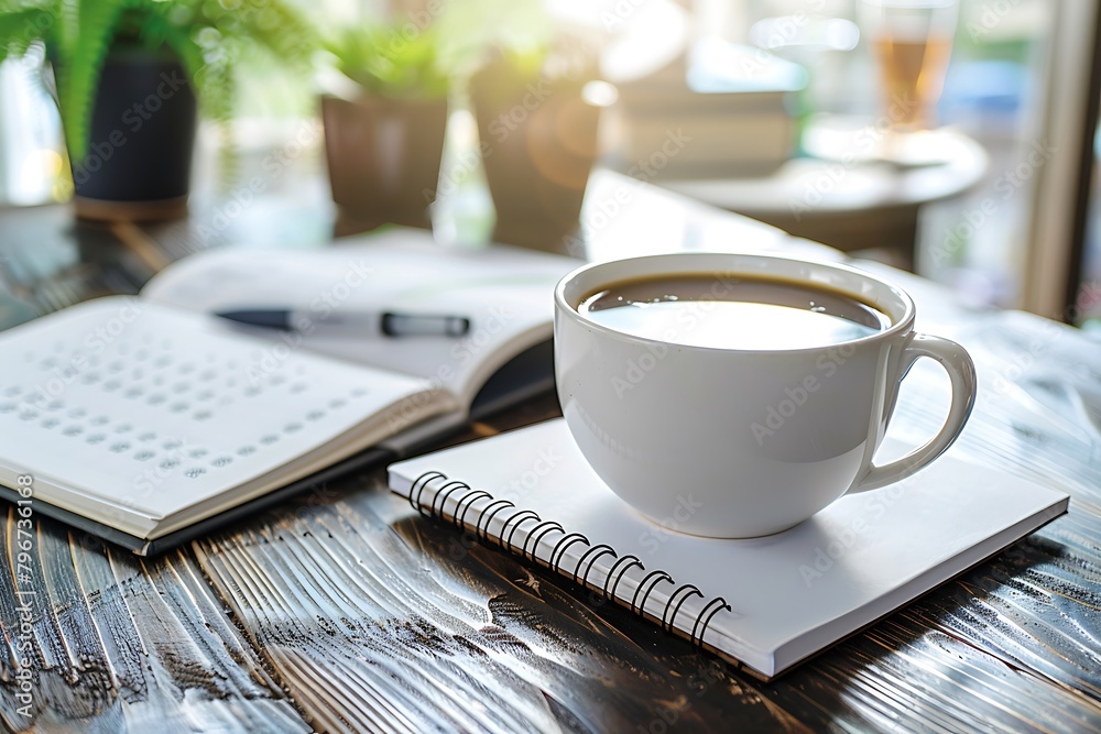 Planner Concept. Desktop Calendar 2024 and cup of coffee place on ...