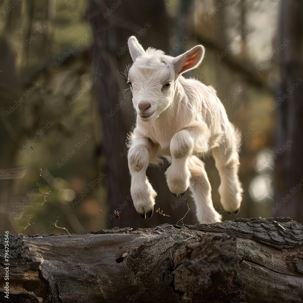 Baby goat jumping over a log in a playful manner Stock Illustration ...
