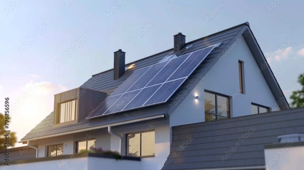 Photovoltaic System on the roof New suburban house Modern eco friendly ...