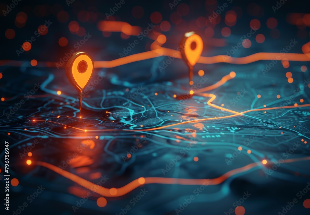 Using AI technology, digitally set two pins on a map to mark new office ... Using AI technology, digitally set two pins on a map to mark new office ...