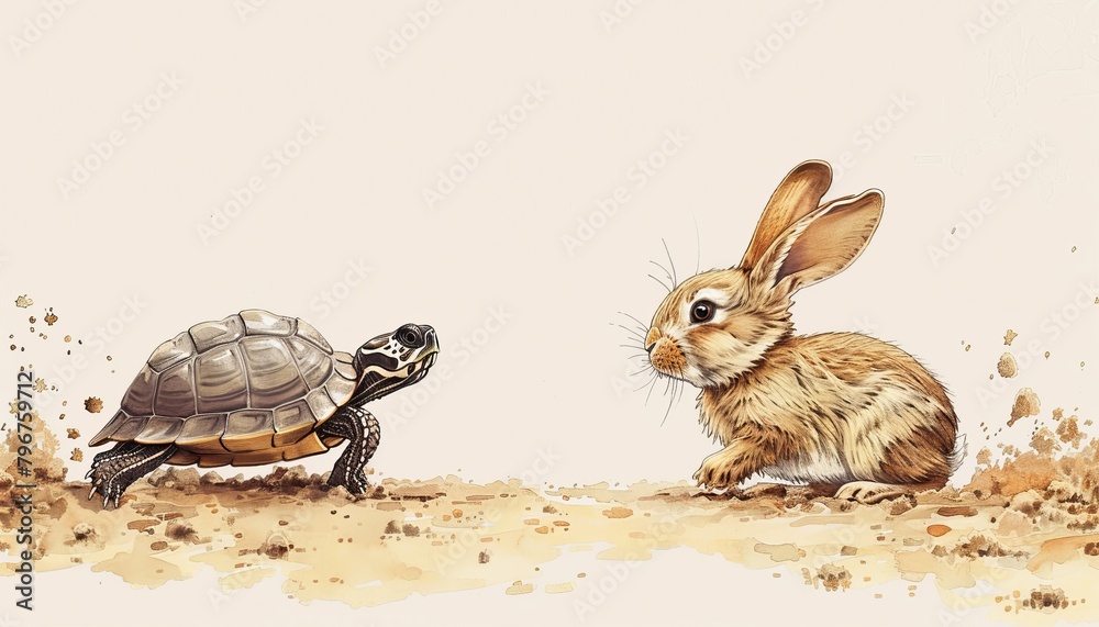 Fun clipart of a turtle slowly winning a race against a rabbit suitable ...