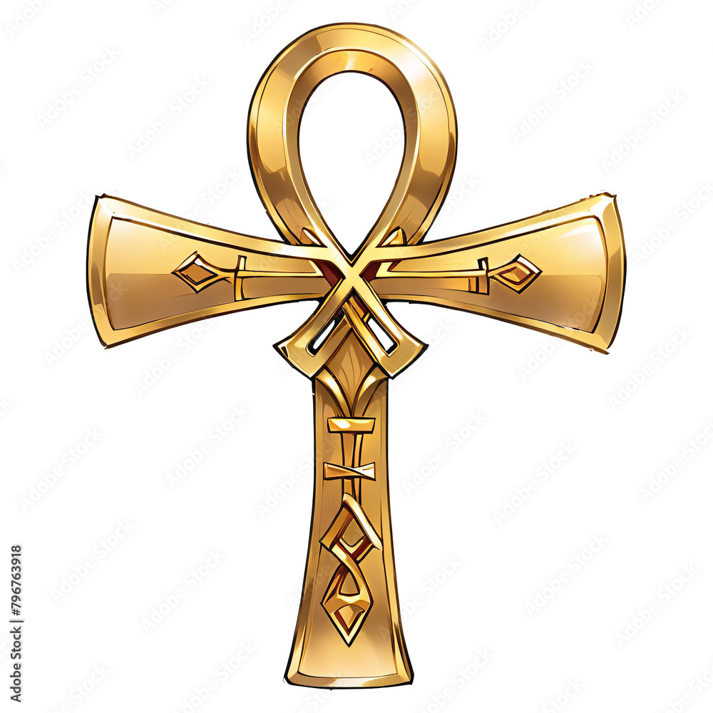 Golden Ankh Of Immortality Hand Drawn Cartoon Style Illustration Stock ...