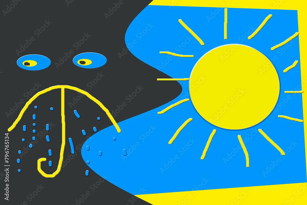cartoon graphic of a happy sunny day or sad rainy day. yellow and blue ...