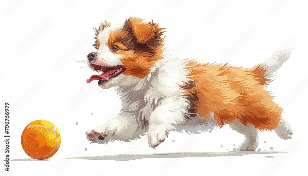 Clipart of a playful puppy with a bouncing ball perfect for a children ...