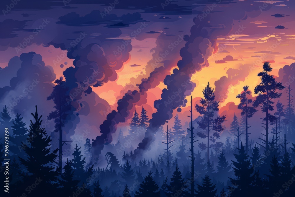 Polluted forest illustration. People picking up trash illustration ...