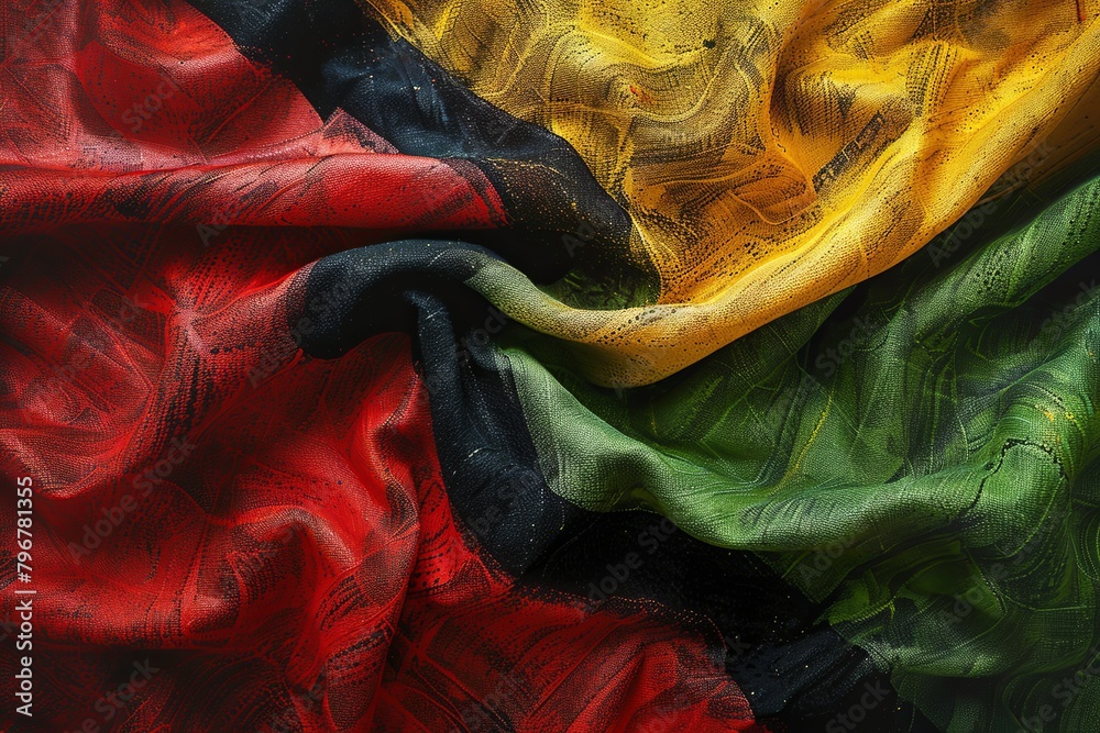 Black History Month banner, vibrant textile texture, red yellow green ...