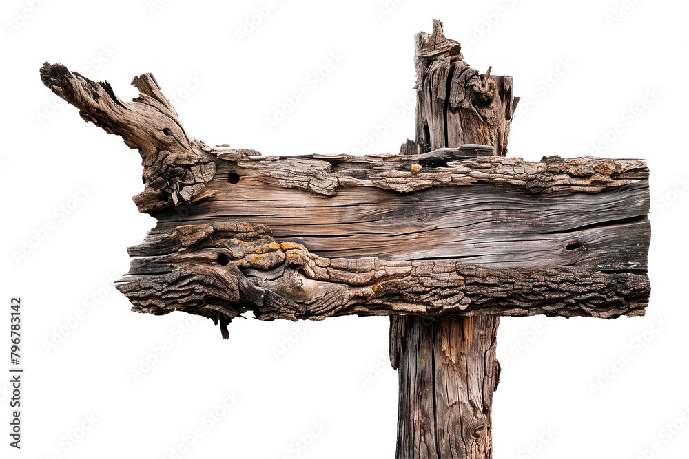 Direction indicator made of old wood isolated on white or transparent ...