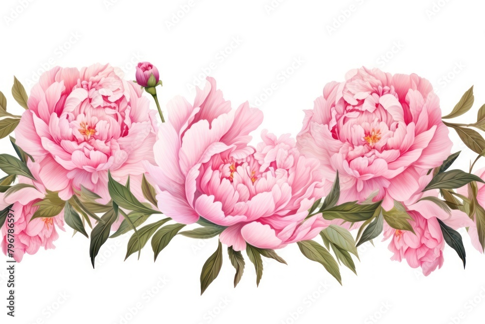 Peony line horizontal border flower plant white background Stock ...