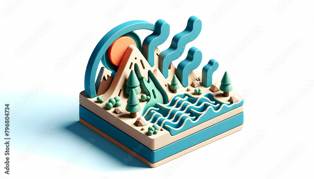 3D Flat Icon: Climate Change Erosion Alert - Visual Representation of ...