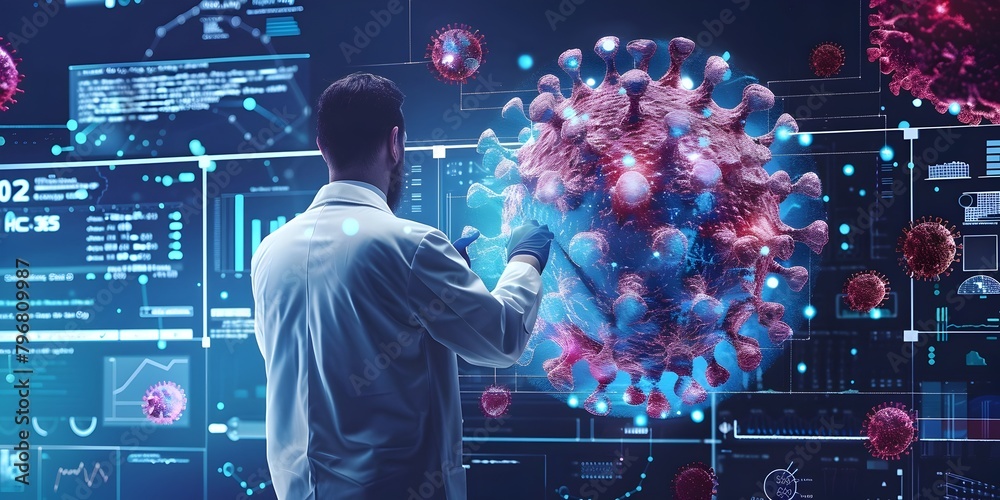 Scientist Examining Virus Structure and Genetic Blueprint Using ...