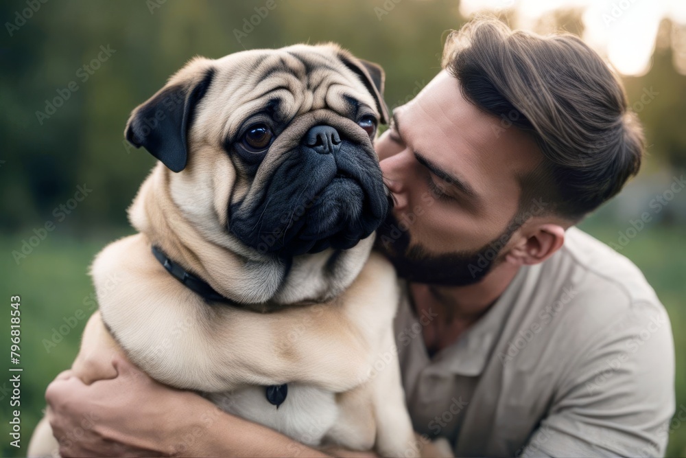 'friend man concept funny face animals dog love together pug beard him ...