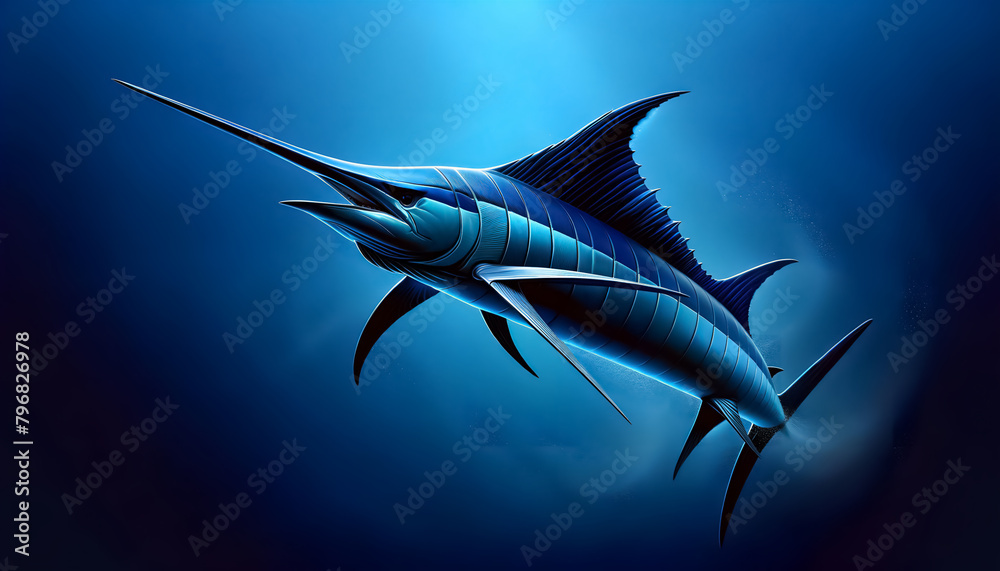 Realistic 3D Atlantic Blue Marlin: Wide Format Illustration, Stylized ...