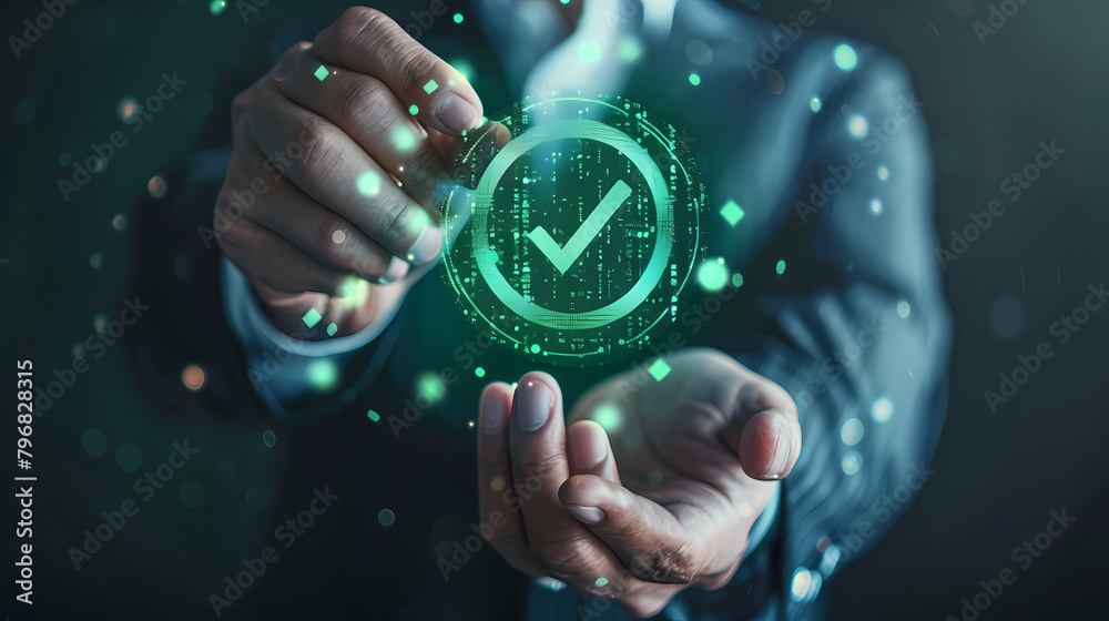 Green check mark for compliance, certification or audit concept with a ...