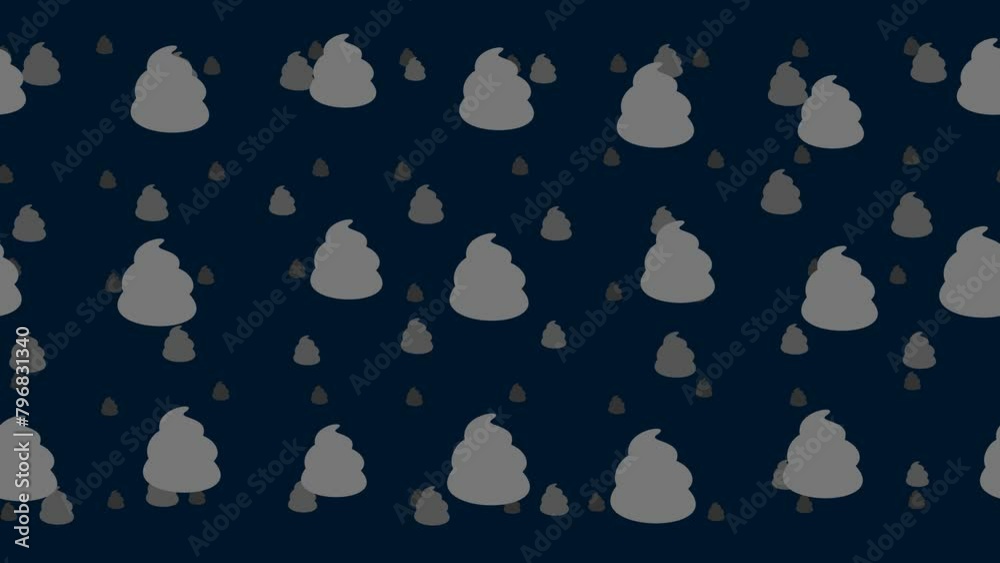 Poop symbols float horizontally from left to right. Parallax fly effect ...