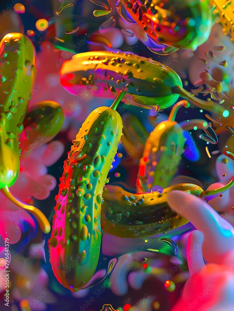 Neon Pickle Parade in a Psychedelic Dimension:Vibrant Shapes and Forms ...