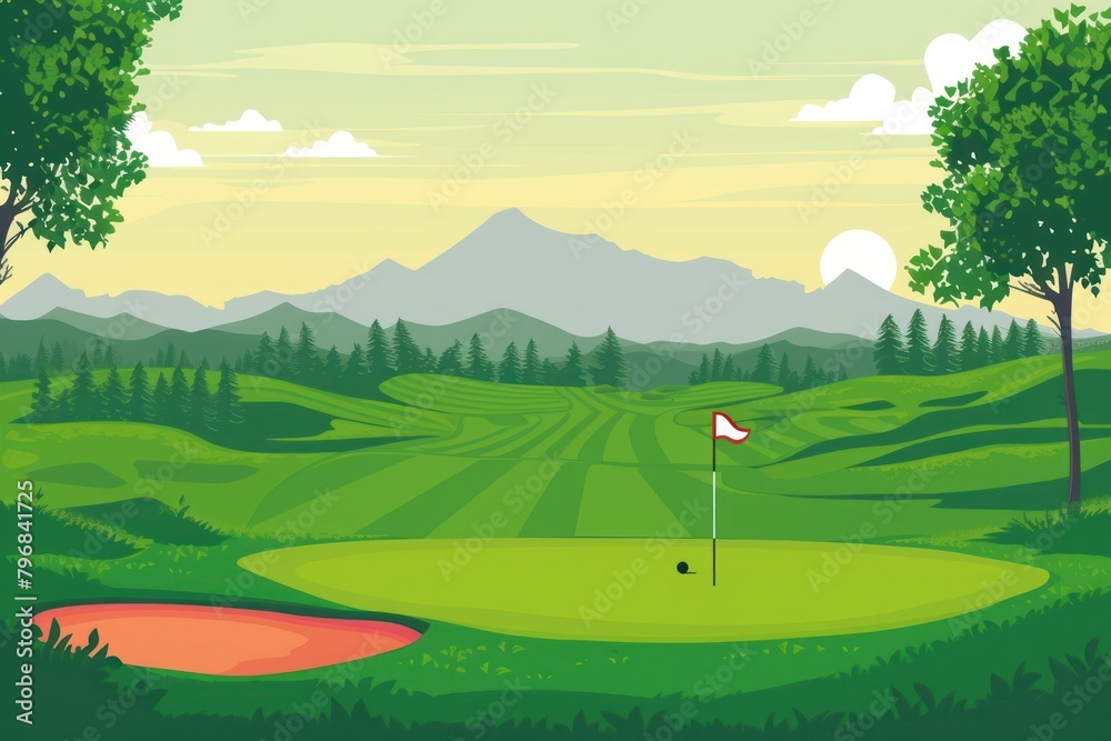Golf course clipart border outdoors nature sports. Stock Illustration ...