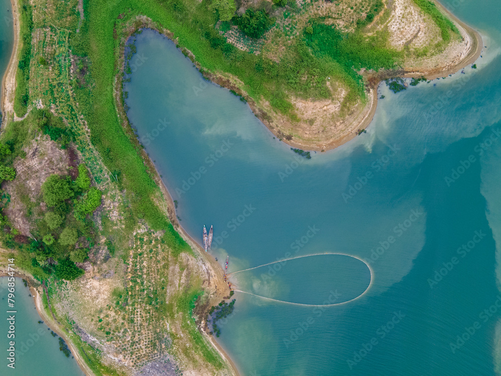 Aerial view of islands in Kaptai Lake in Rangamati District of ...
