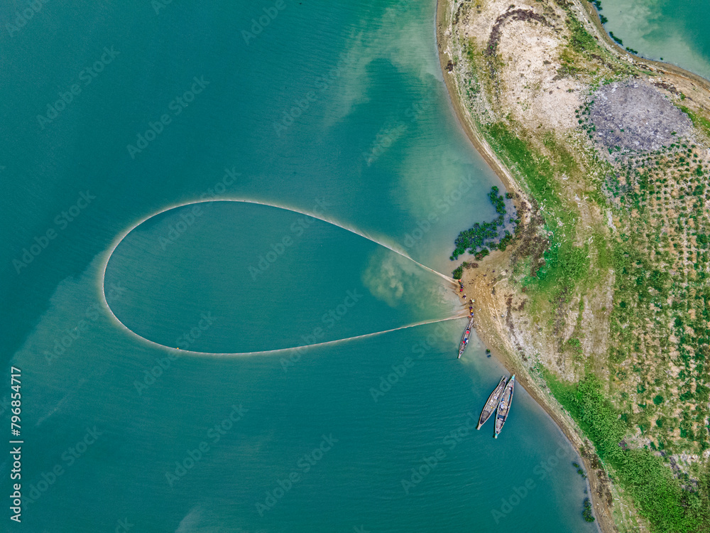 Aerial view of islands in Kaptai Lake in Rangamati District of ...