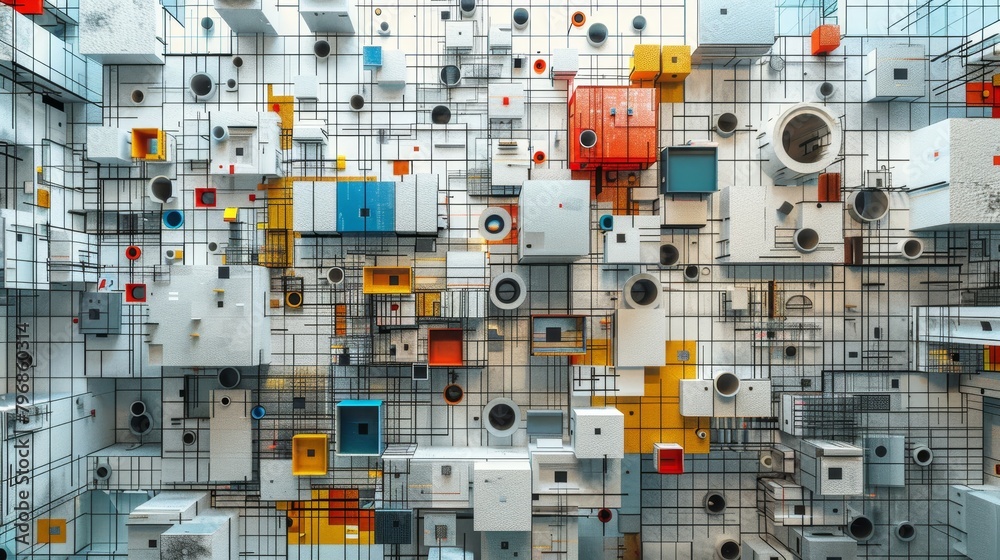 Grid Art: A 3D vector illustration of a grid-based art installation ...