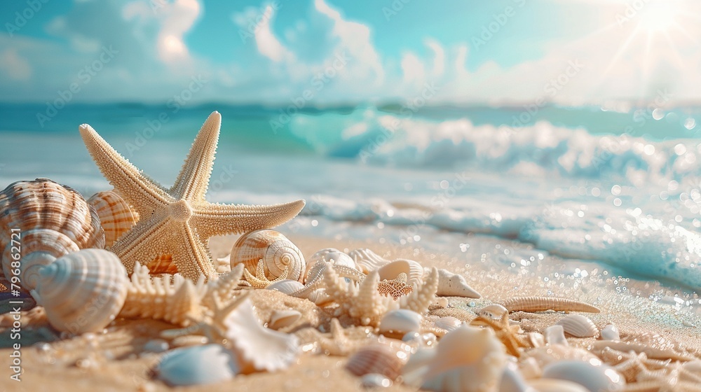 Picture a scene featuring cute beach activities against a simple ...