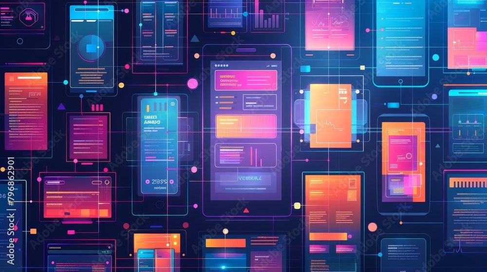 Grid System: A vector illustration of a grid system overlay on a mobile ...