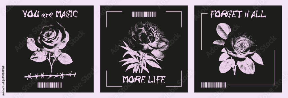 Retro photocopy effect poster set. Y2K modern aesthetics for printing ...