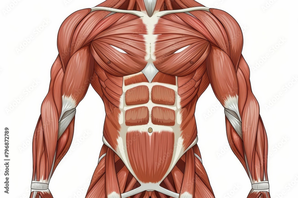 muscular male torso anatomy illustration human body diagram Stock ...